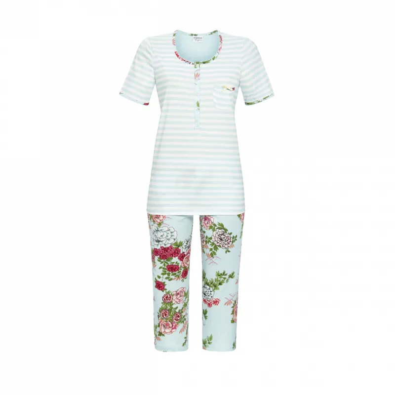 Ringella Stripe Cropped Pyjama in Blue